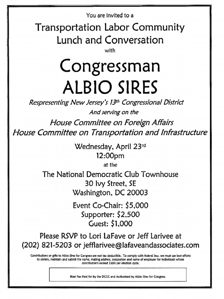Lunch with Congressman Albio Sires | PDF | Politics | Law