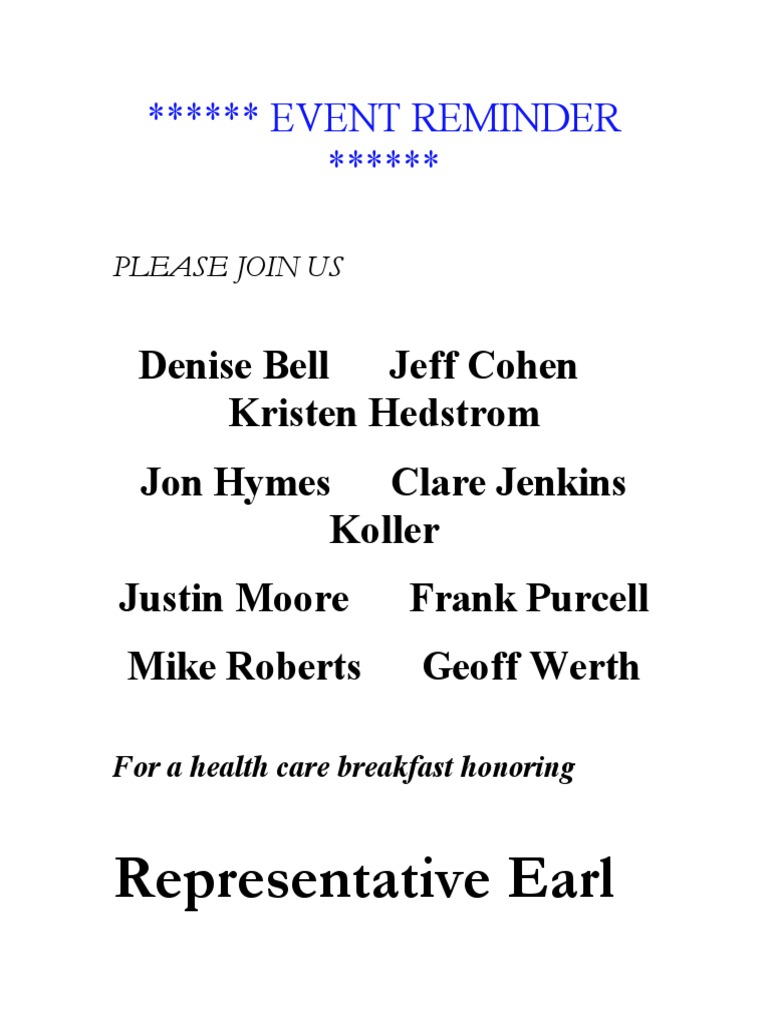 Health Care Breakfast For Earl Pomeroy | PDF