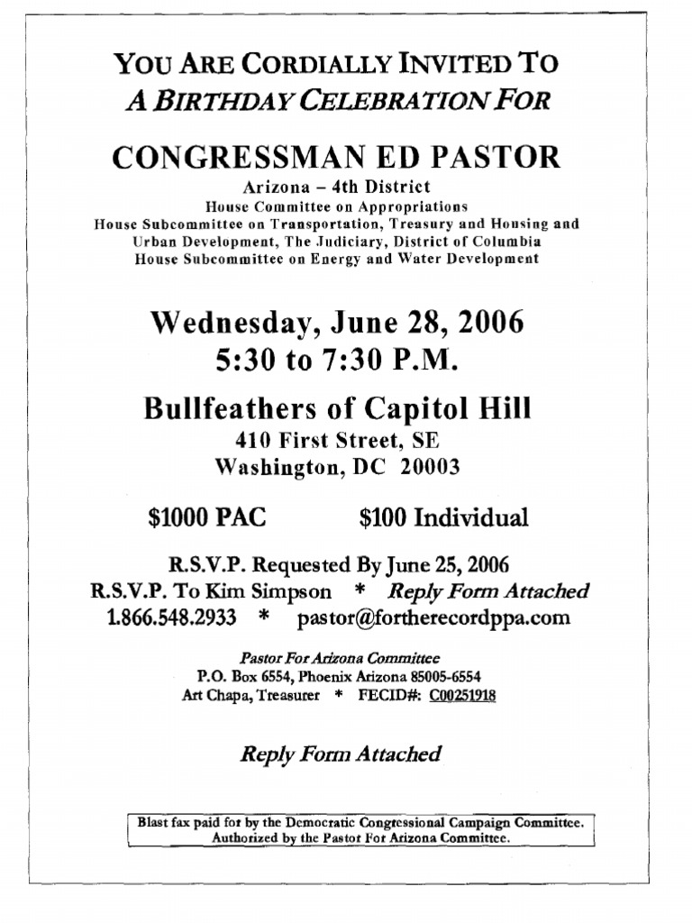 Congressman Pastor's Birthday Event | PDF | Travel