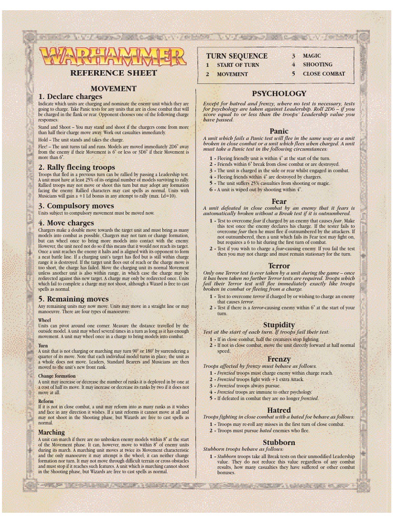 Warhammer Fantasy Reference Sheet | PDF | Armour | Military