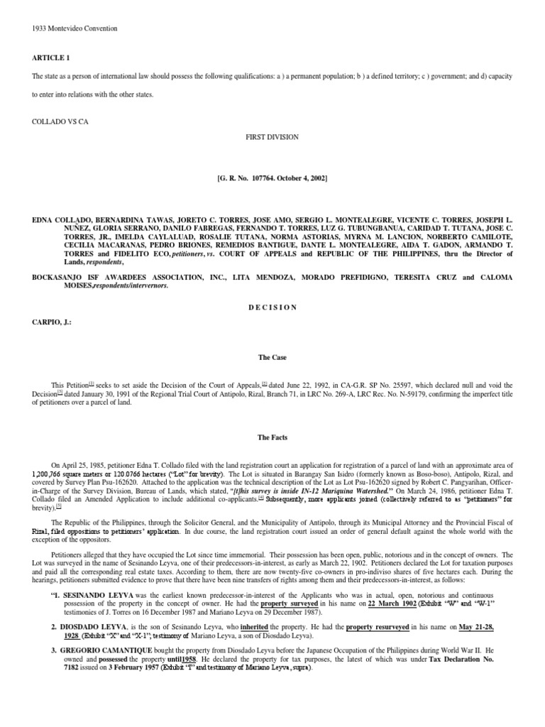 1933 Montevideo Convention | PDF | Adverse Possession | Ownership