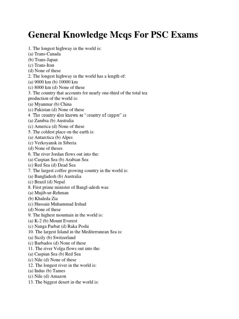 General Knowledge Mcqs For PSC Exams | PDF | River Delta
