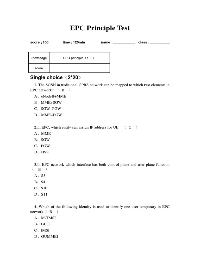 EPC Principle Test | PDF | Computer Network | Telecommunications ...