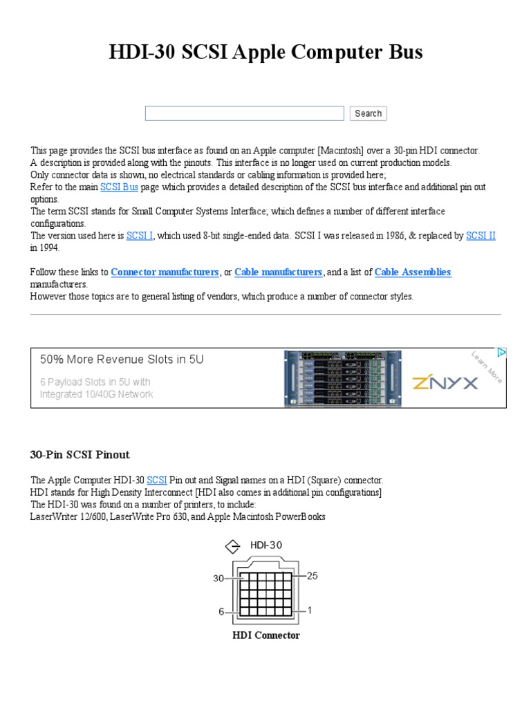 SCSI Apple Computer Bus Pinout Found On The 30-Pin HDI Connector | PDF ...