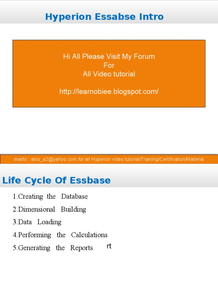 Hyperion Essbase Training Overview | PDF | Databases | Computer Data