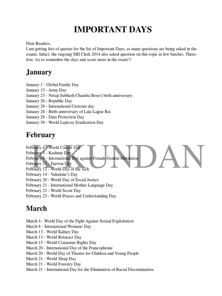 Important Days | PDF