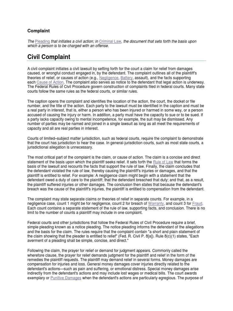 Civil Complaint | Pleading | Lawsuit