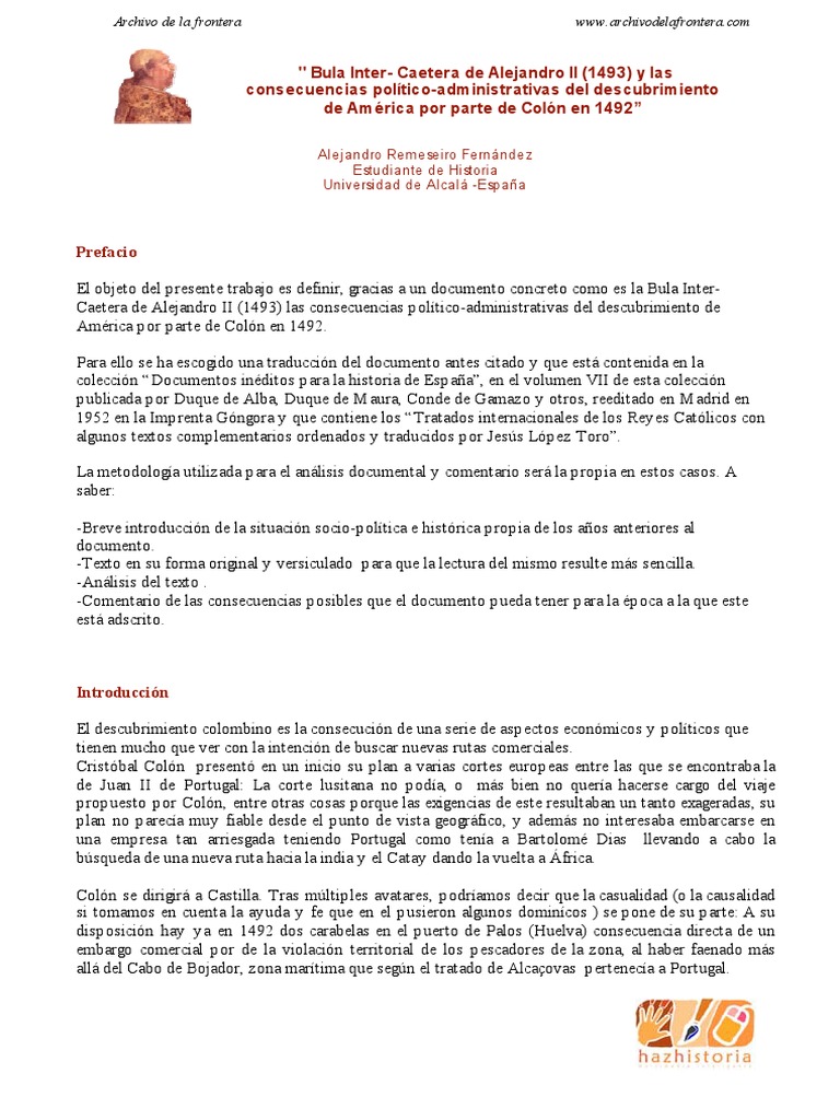 Bula Inter - Caetera de Alejandro II-1493 | Cristobal colon | Religión ... Bula Inter - Caetera de Alejandro II-1493 | Cristobal colon | Religión ...