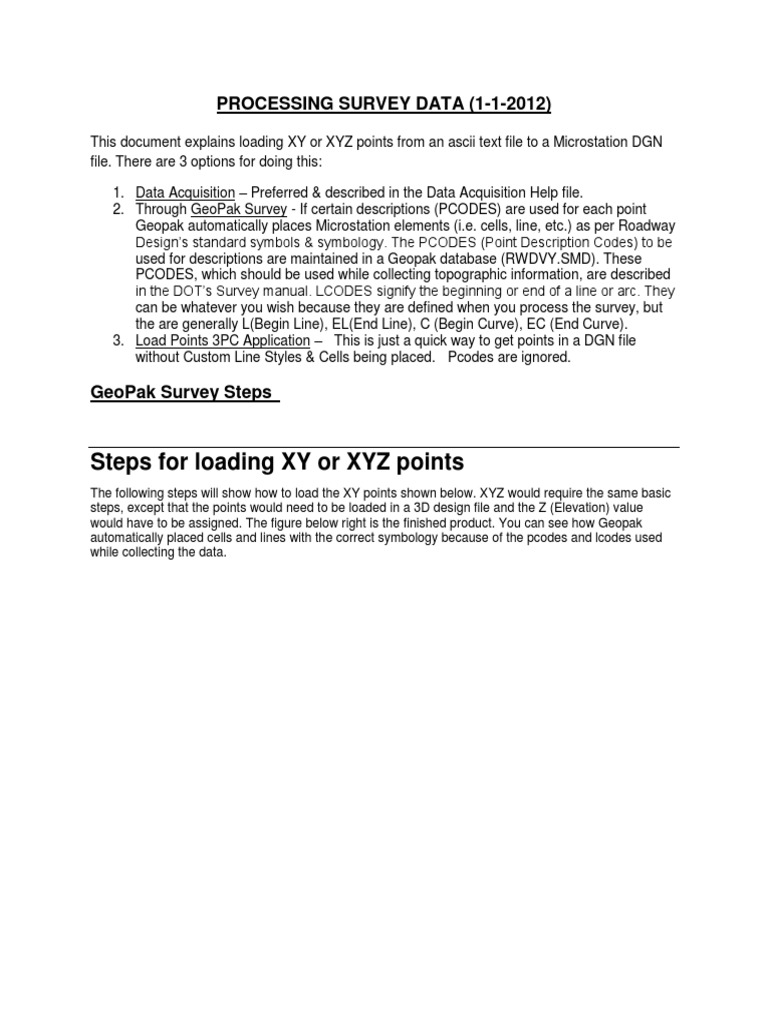 Steps For Loading XY or XYZ Points: Processing Survey Data (1-1-2012 ...