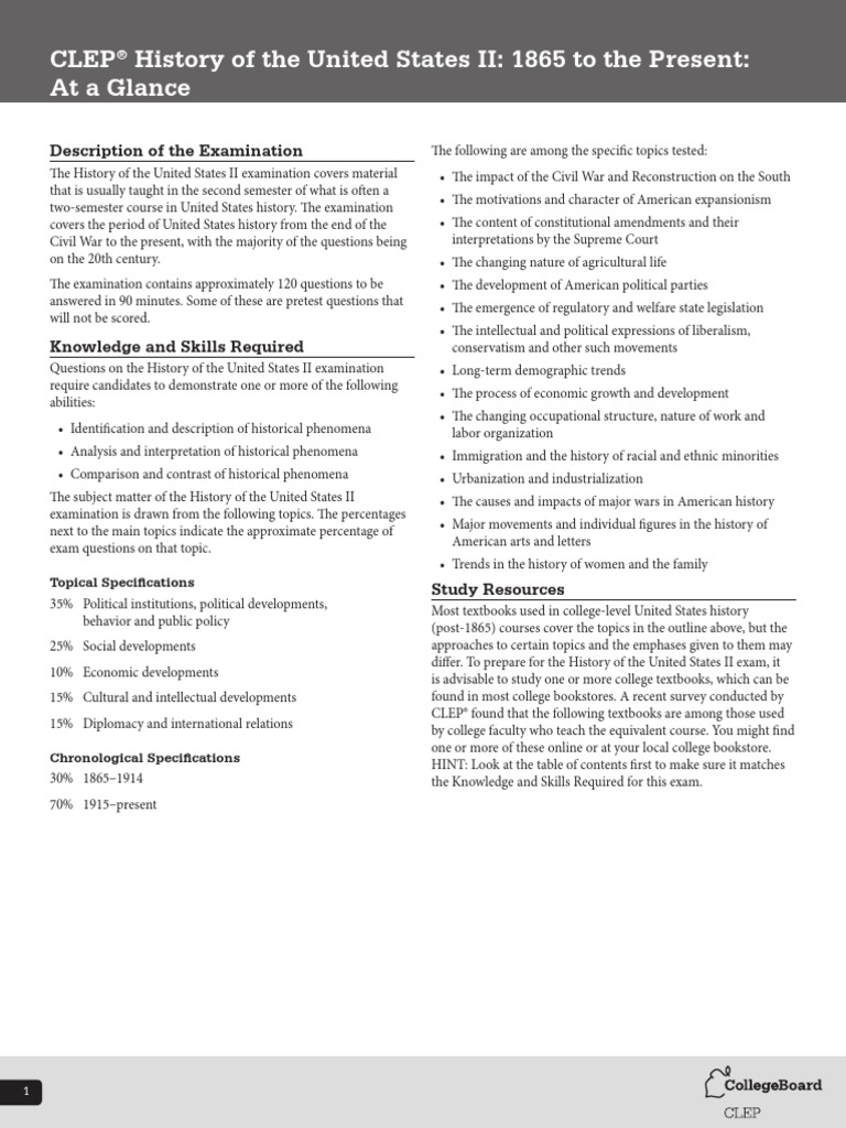 Clep Us History | Test (Assessment) | History Of The United States
