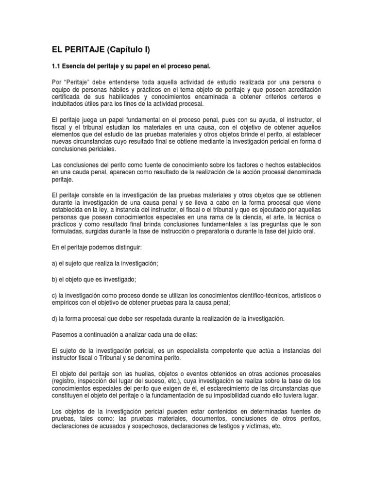 Esencia y Función del Peritaje Penal | PDF | Testigo experto | Ley procesal