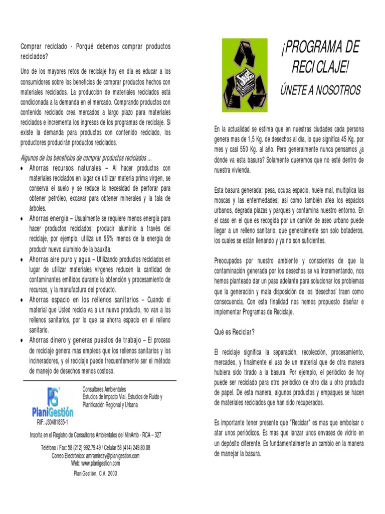 Diptico Programa Reciclaje | PDF | Reciclaje | Residuos