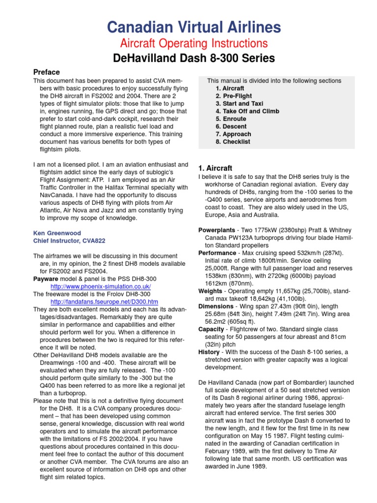 Dehaviland Dash 8 Q300 Checklist | PDF | Air Traffic Control ...