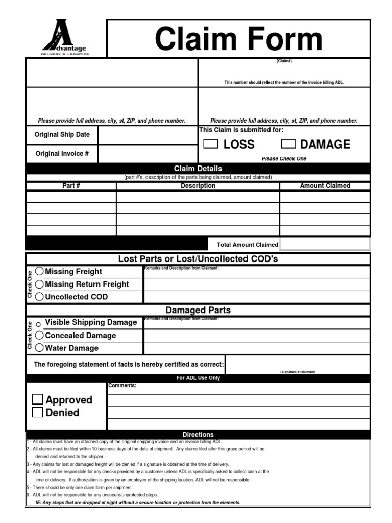 ADL Claim Form | PDF