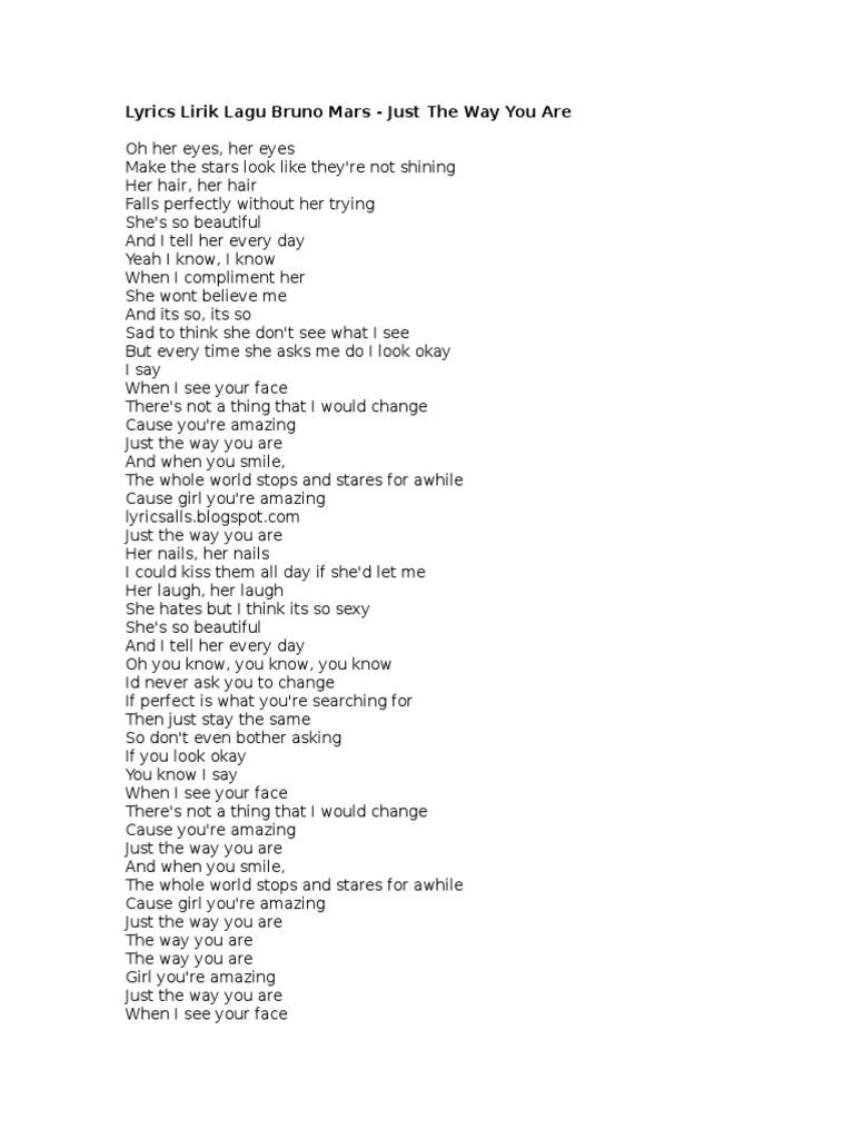 Bruno Mars Just The Way You Are Lyrics