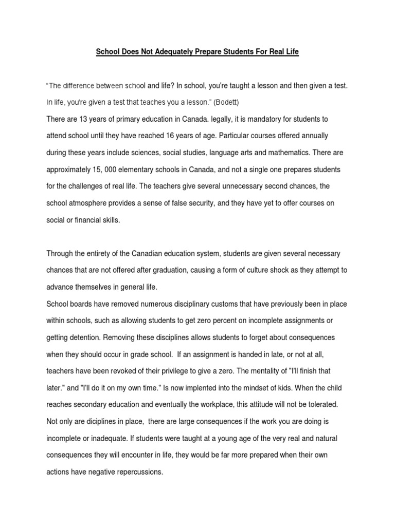 Why School Does Not Prepare Students | PDF | Teachers | Primary Education