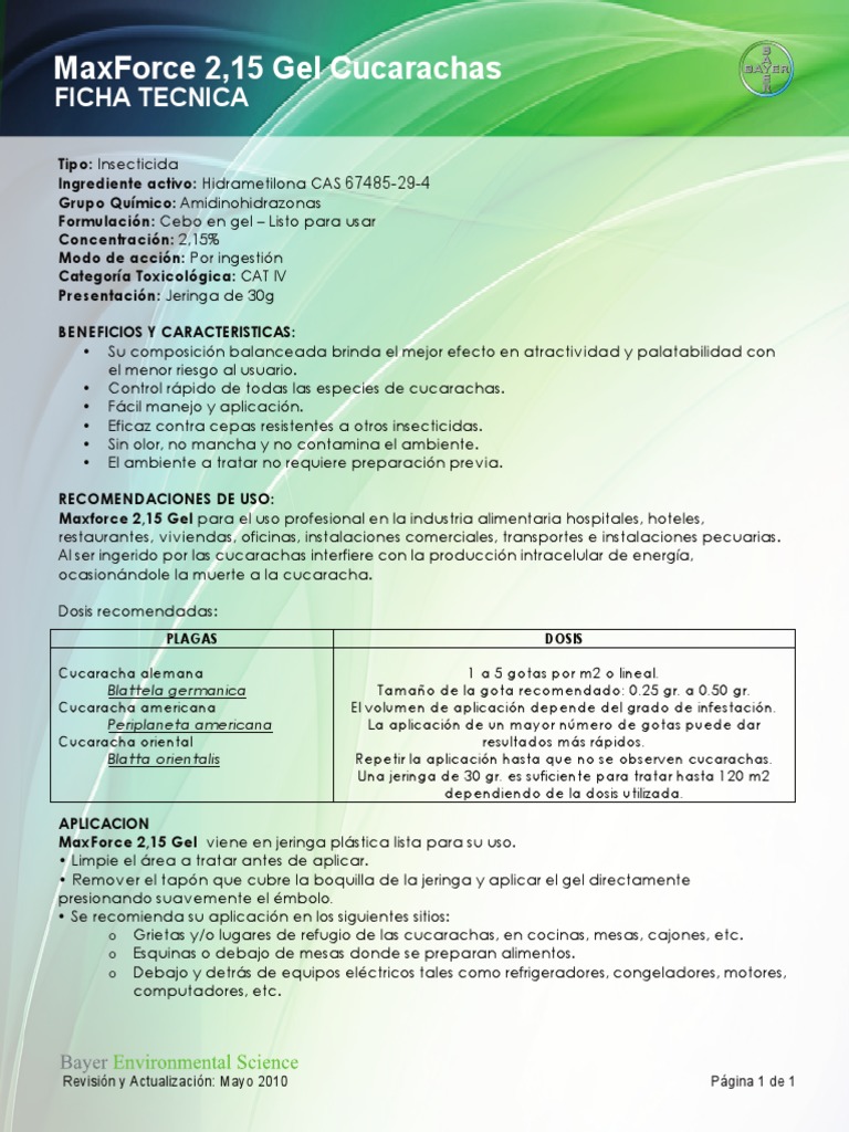 Ficha Tecnica Maxforce Gel | Agua | Alimentos