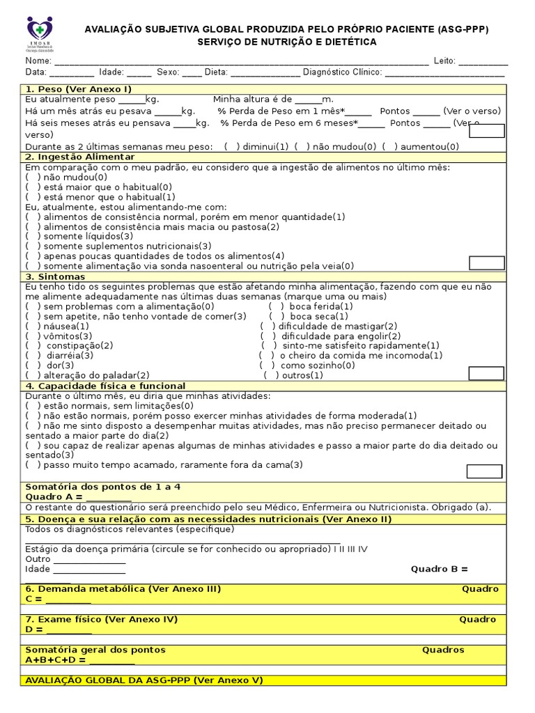 Ficha ASG-PPP Aldenora Bello - Frente | PDF | Doenças e Distúrbios ...