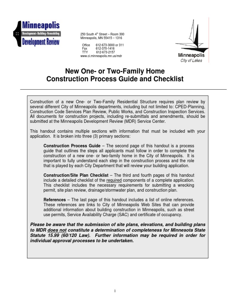 New One - or Two-Family Home Construction Process Guide and Checklist ...