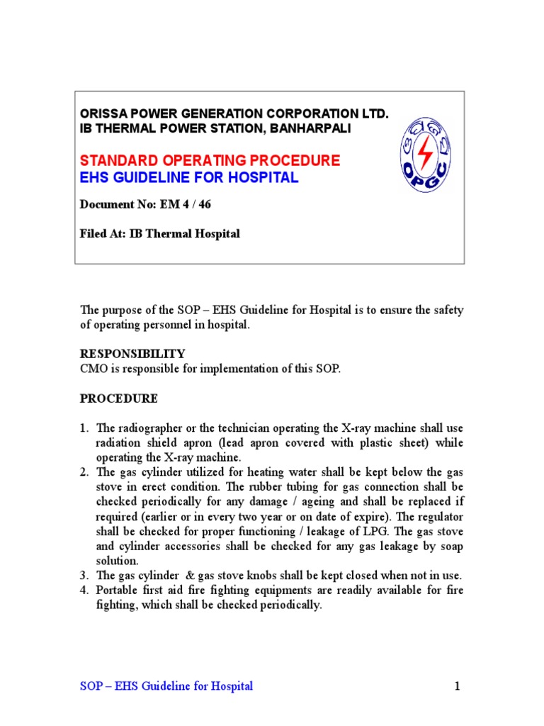 EHS Guidelines for Hospital Safety SOP | PDF | Technology & Engineering