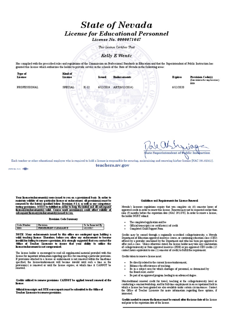 Teacher License | PDF | Licensure | License