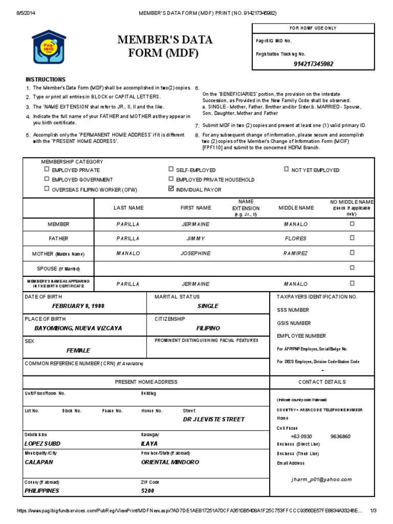 Member's Data Form (MDF) | PDF