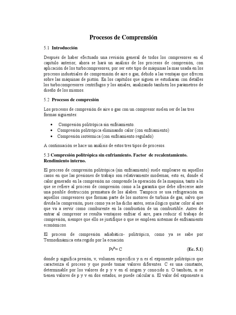 Capitulo 5. Procesos de Compresión | PDF | Turbocompresor | Temperatura