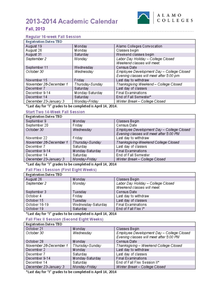 2013-2014 Academic Calendar Overview | PDF | Workweek And Weekend ...
