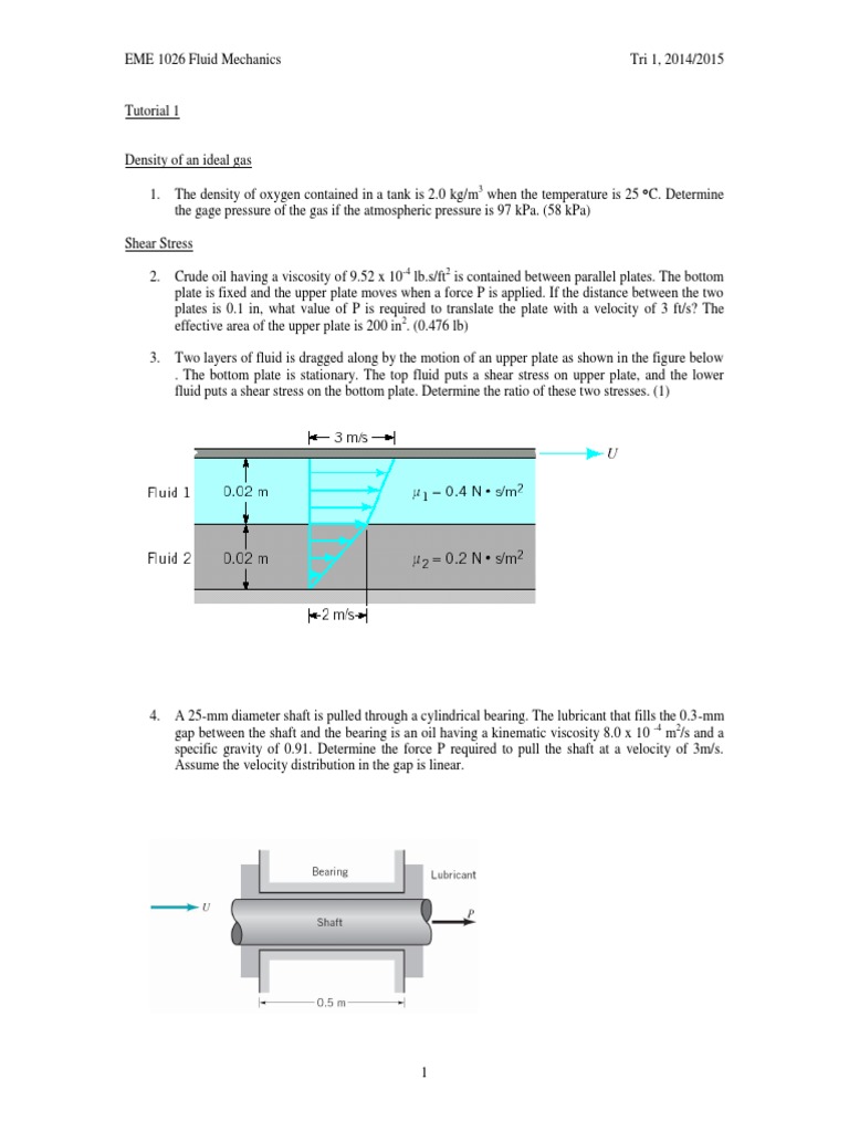 Fluid Mechanics Tutorial: Density & Pressure | PDF | Pressure | Viscosity