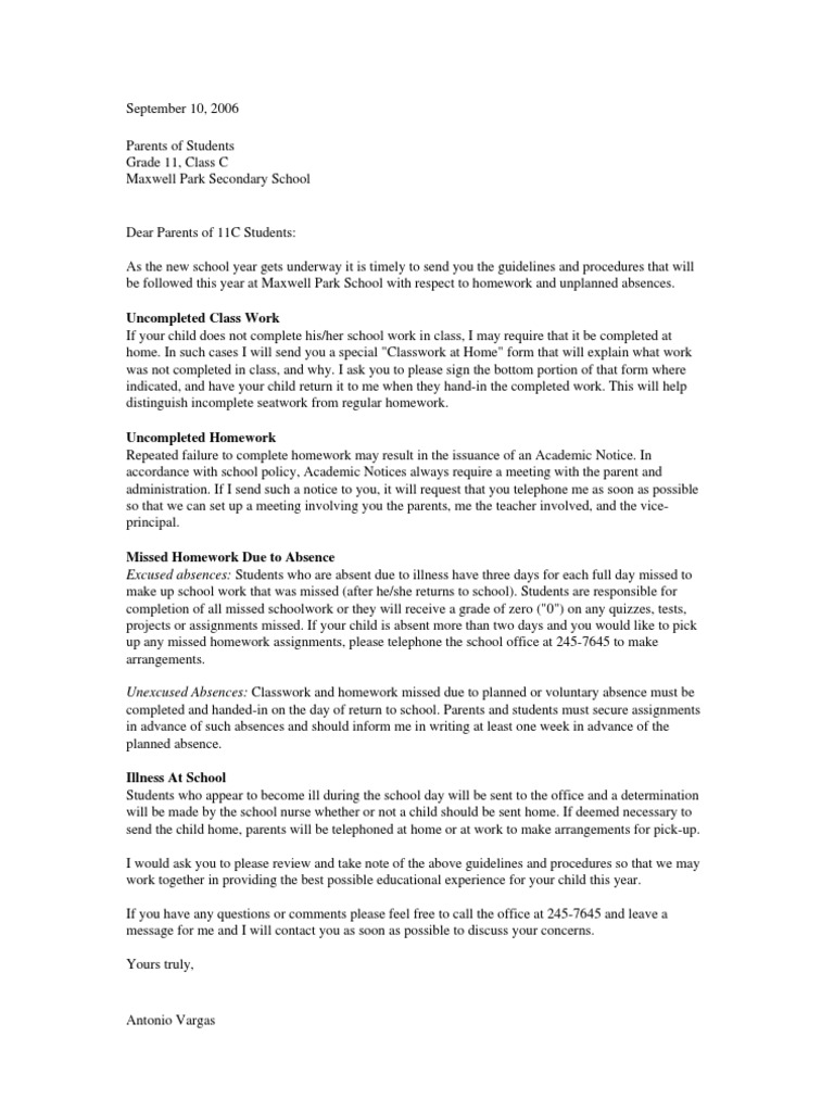 Teacher Letter To Parents - Beginning of Year Guidelines | PDF ...