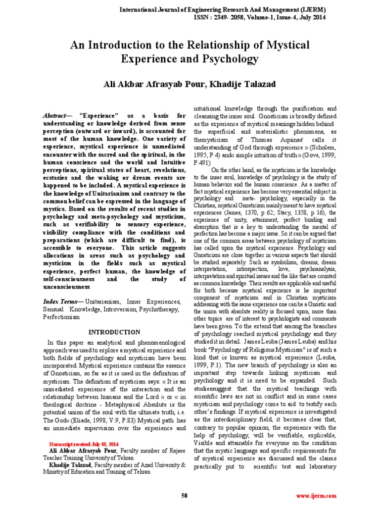 An Introduction To The Relationship of Mystical Experience and ...