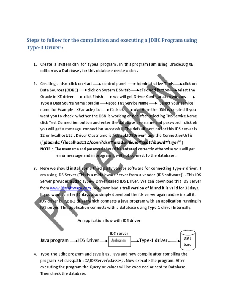 Steps To Follow Type-3 JDBC Program | Download Free PDF | Oracle Database | Databases