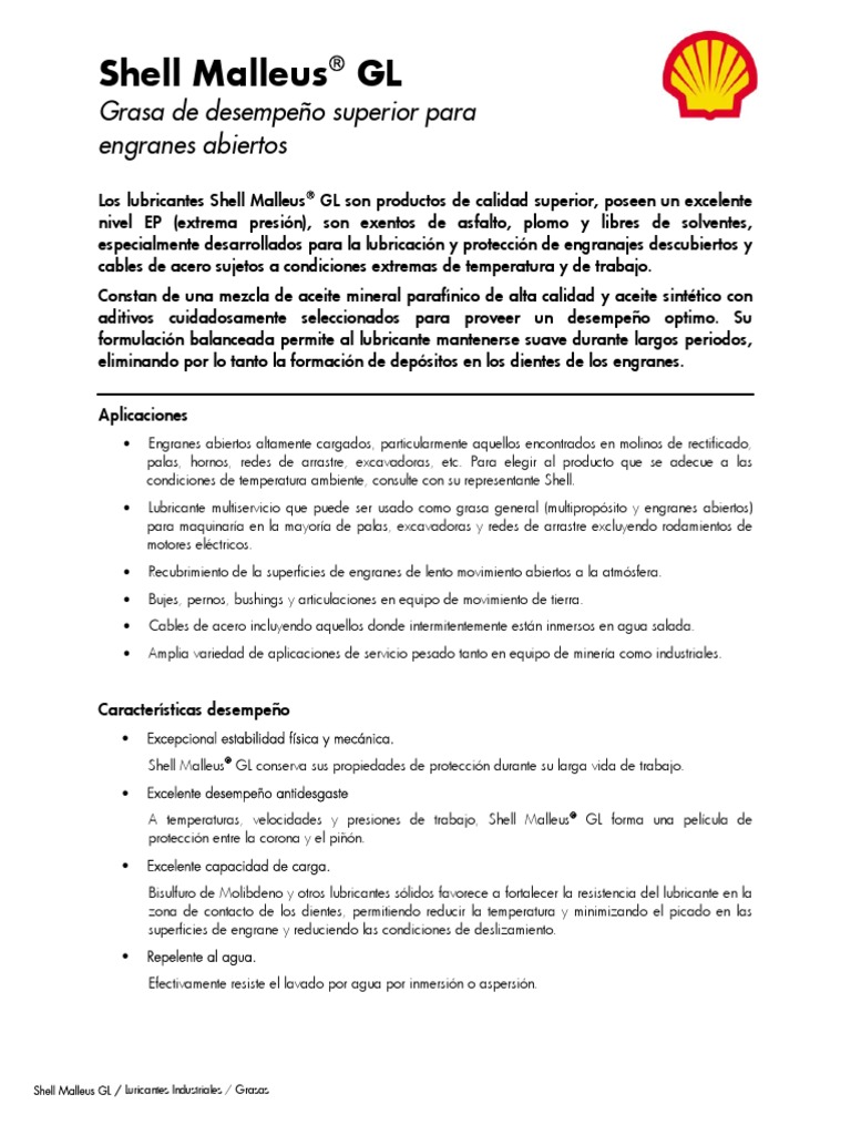 Shell Malleus GL | PDF | Lubricante | Engranaje