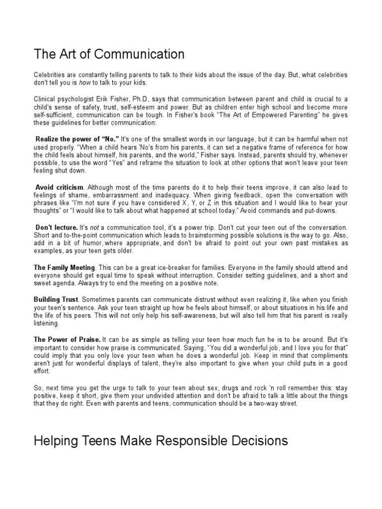 Effective Communication with Teens | PDF | Adolescence | Self Esteem
