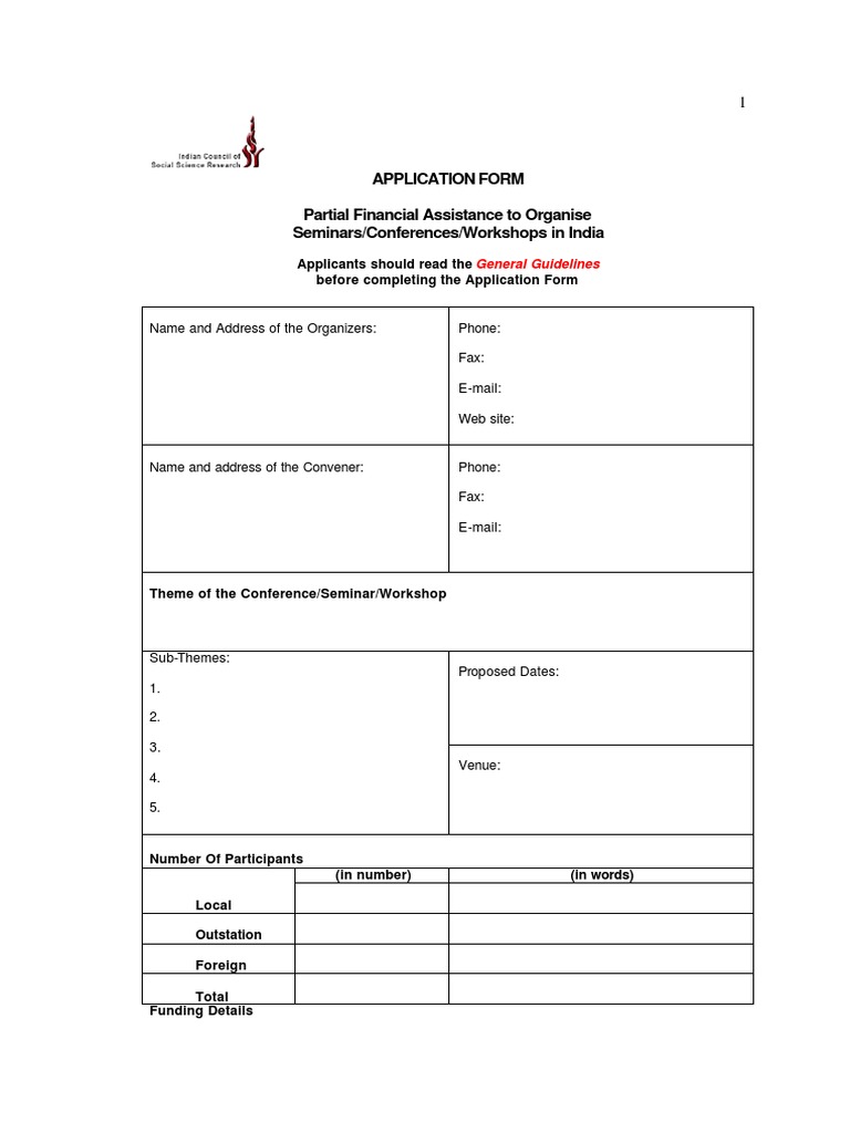Application Form Partial Financial Assistance To Organise Seminars ...