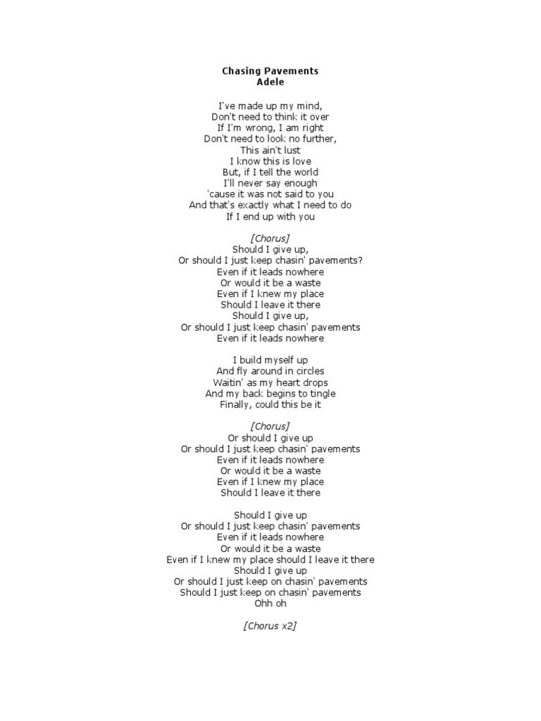 Chasing Pavements Adele: (Chorus) | PDF