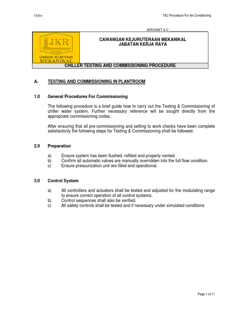 Chiller Testing Procedure Rev 3 | PDF | Duct (Flow) | Pipe (Fluid ...