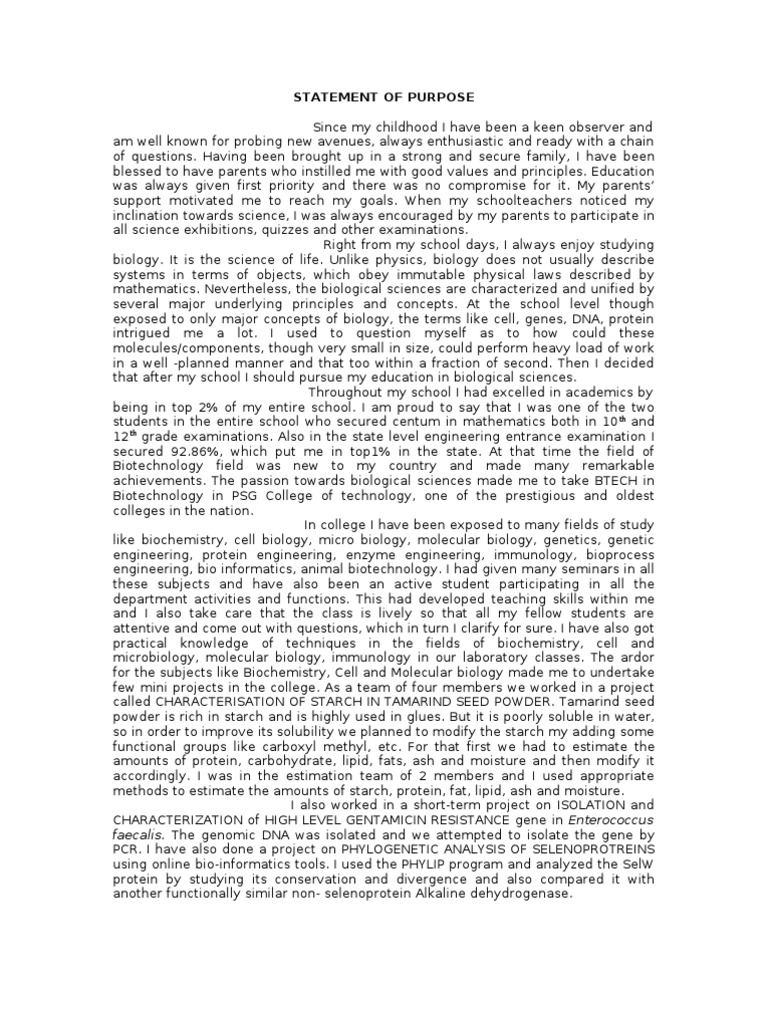 Biotechnology Sample Sop 3 | PDF | Molecular Biology | Polymerase Chain ...