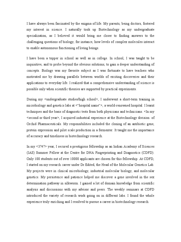 Biotechnology Statement of Purpose | PDF | Business