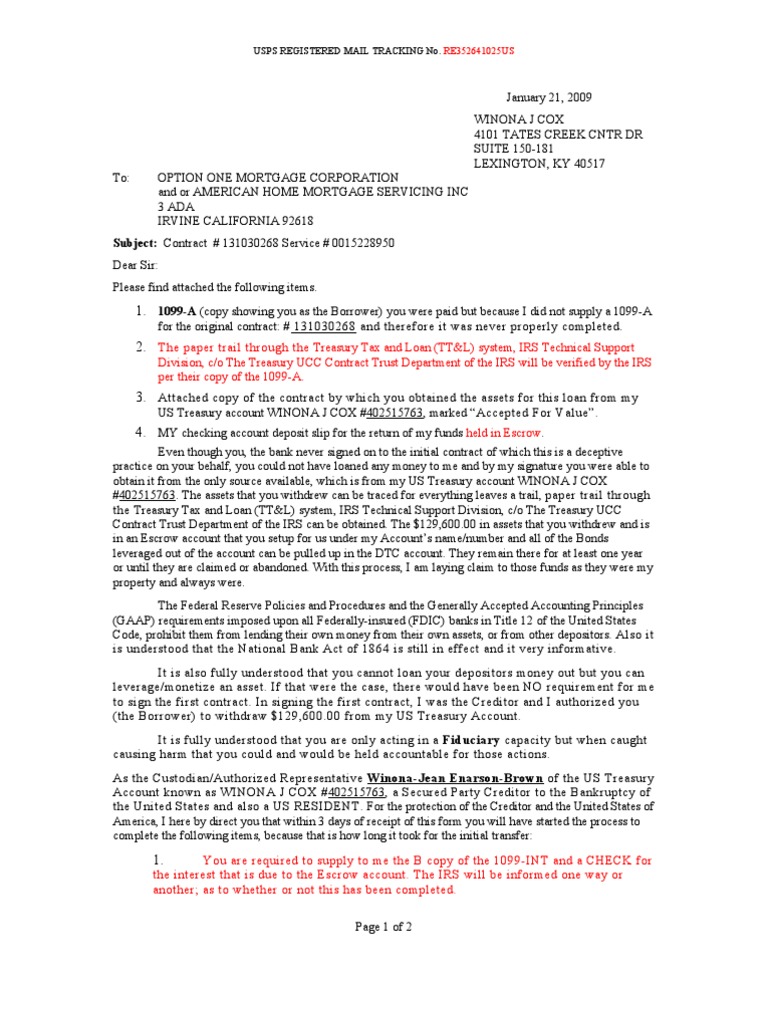 Updated Letter to Escrow holder 1a Option One 129600 | Loans | Notary ...