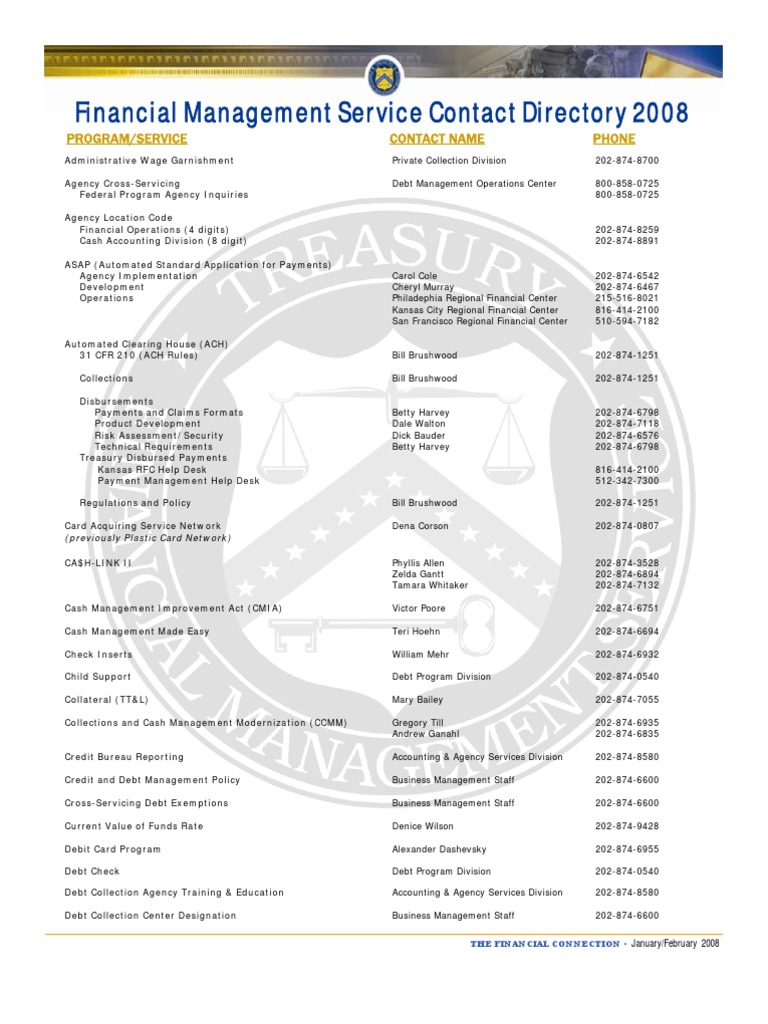 Financial Management Service Contact Directory 2008 | PDF | Repurchase ...