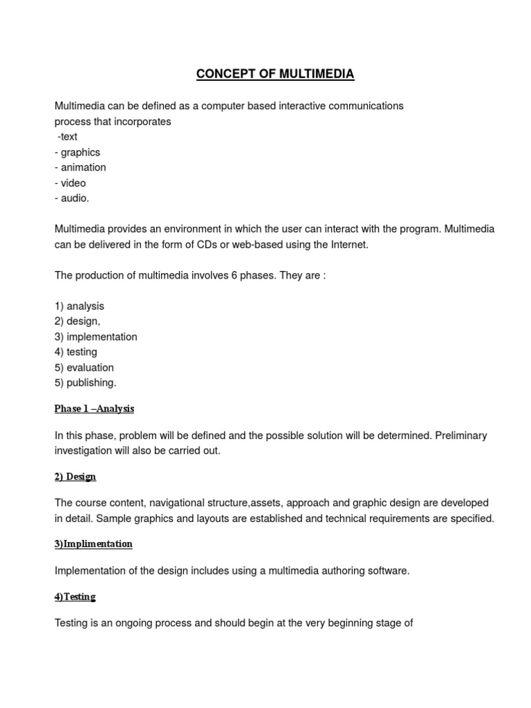 Concept of Multimedia: Phase 1 - Analysis | PDF