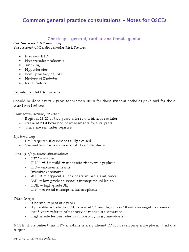 Common General Practice Consultations - Notes For OSCEs | PDF ...