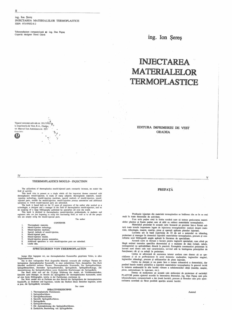 Injectarea Materialelor Termoplastice, Ion Seres | PDF