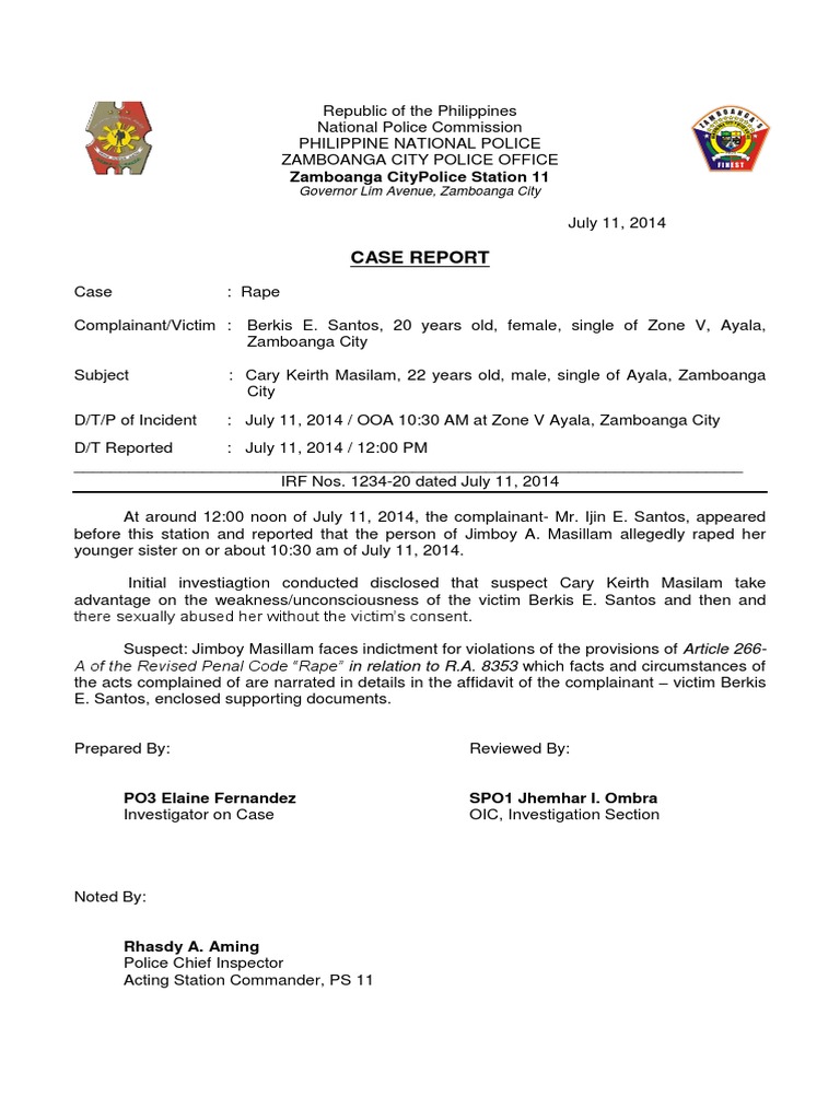 Case & Forwarding Report | PDF | Injustice | Rape