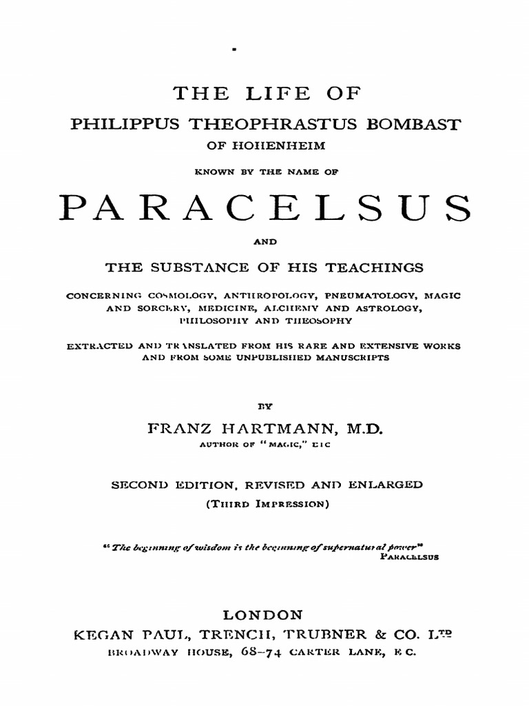 Franz Hartmann - The Life of Paracelsus | PDF | Faith | Soul