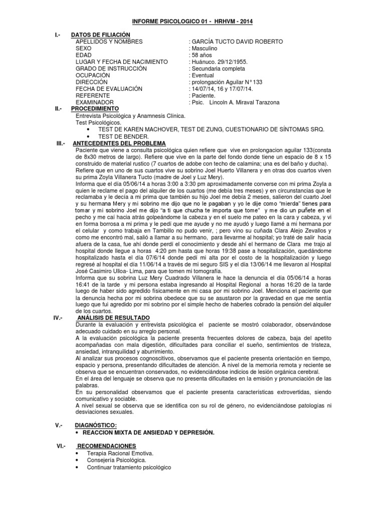 Modelo de Informe Psicologico