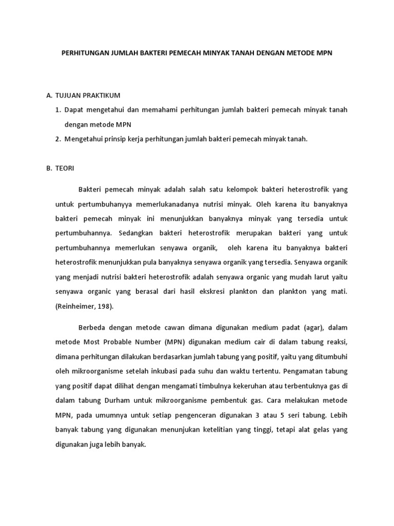 Metode MPN untuk Bakteri Minyak | PDF