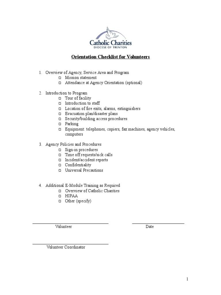 Volunteer Orientation Checklist | PDF