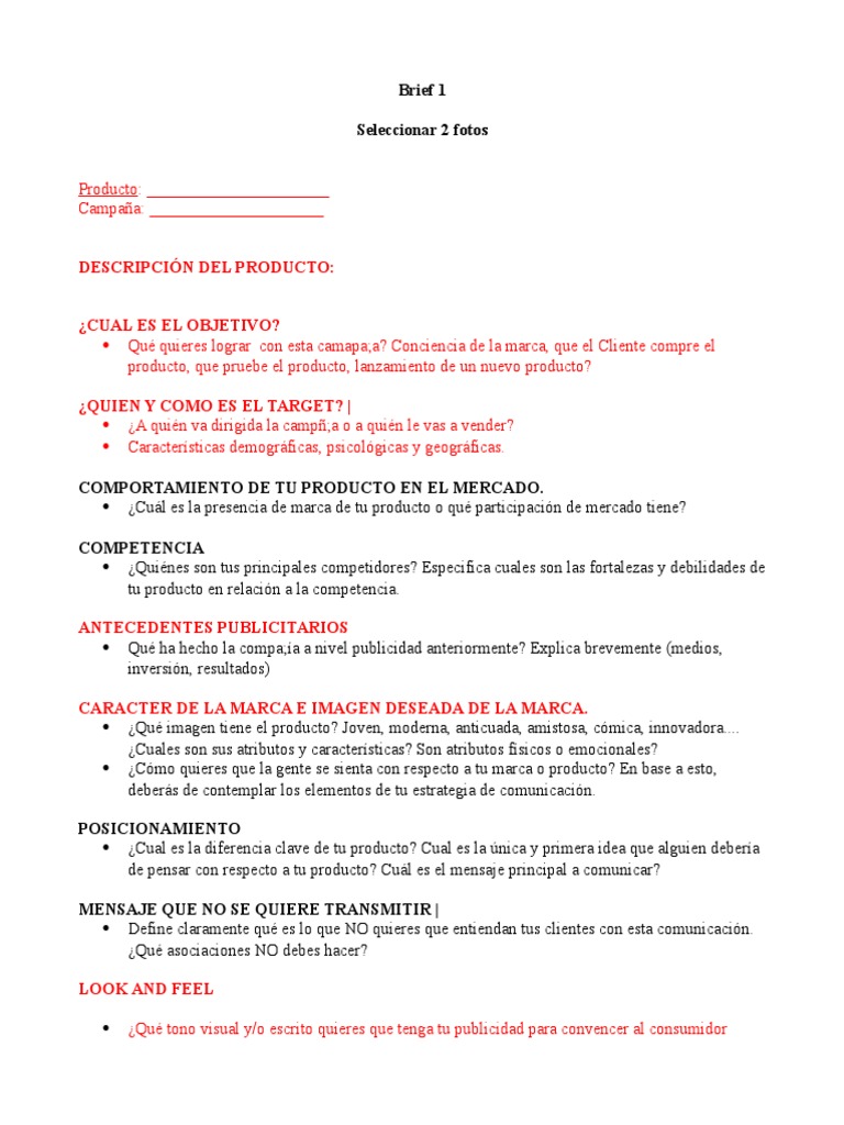 Brief Fotografia | PDF | Producto (Negocio) | Marketing